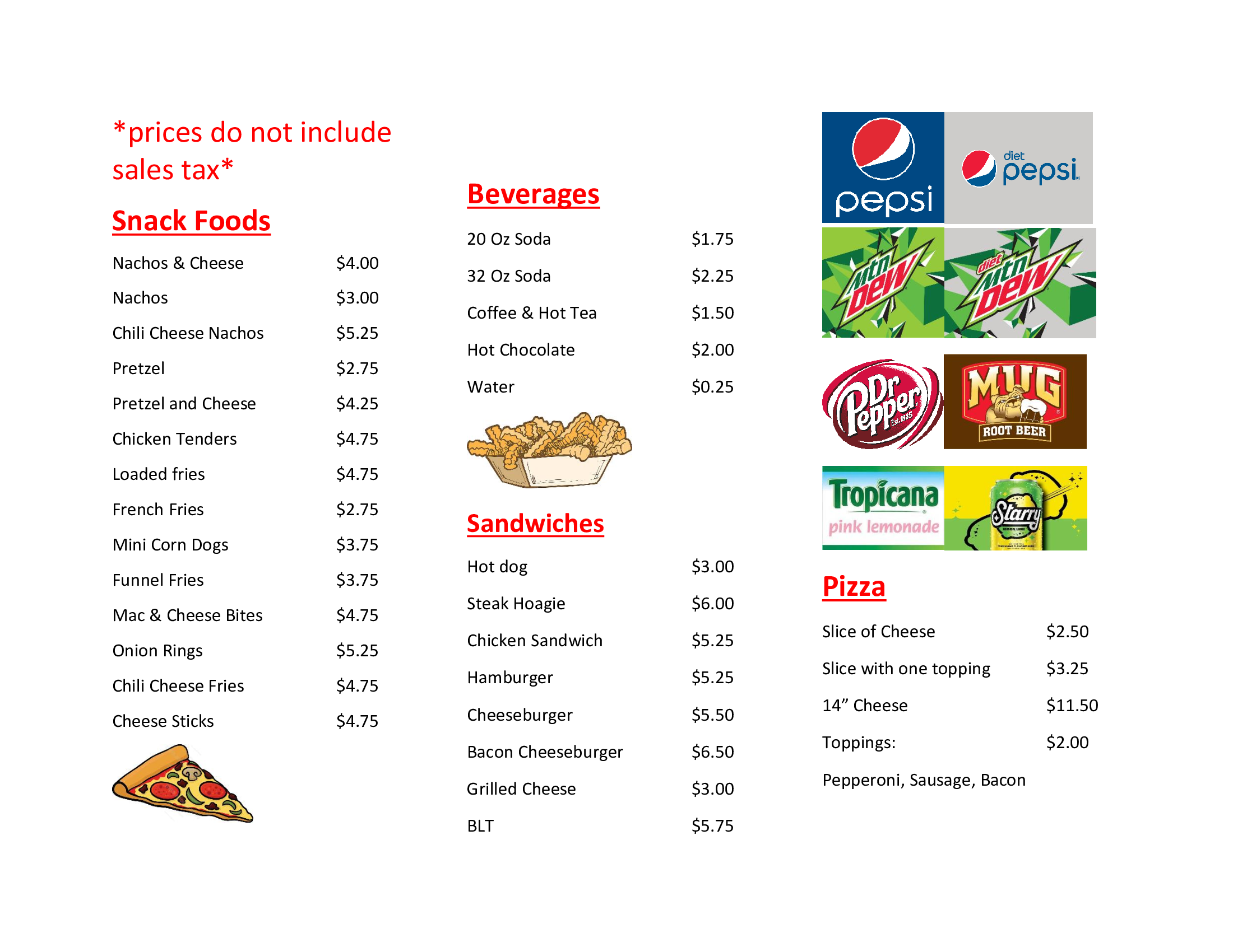 Snack Bar Menu | Bellewood Lanes